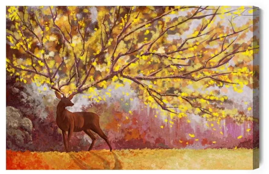 Obraz Příroda S Jelenem Akvarelem Nedostatek Nedostatek Plátno Canvas 40x30