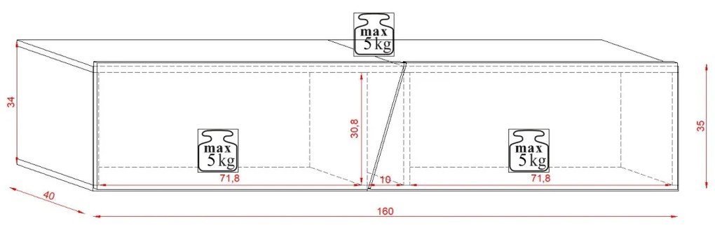 TV stolek Slant s LED osvětlením 160 cm bílý mat/bílý lesk