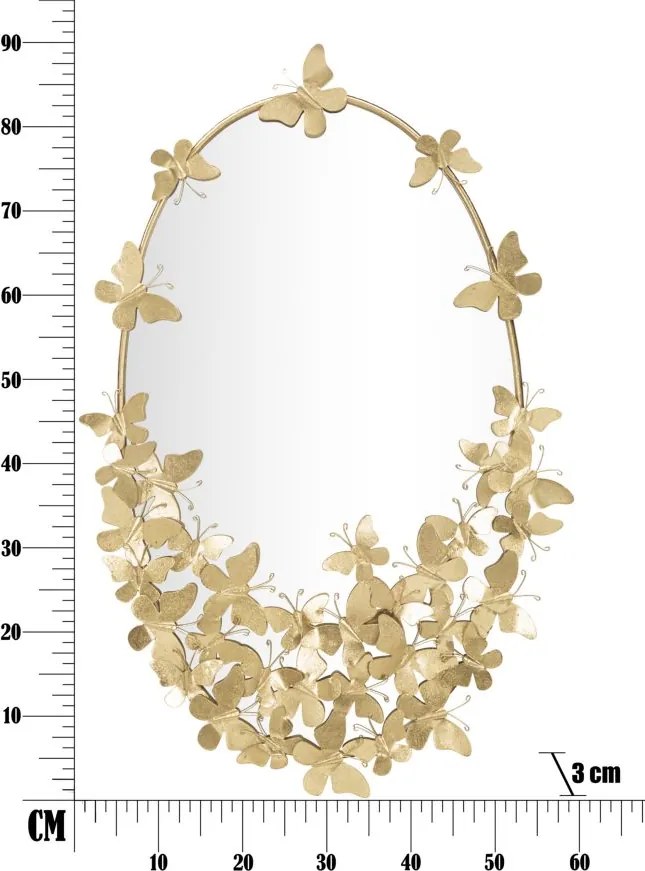 Zlaté nástěnné zrcadlo Mauro Ferretti Butterflies, 59x3x89,5 cm