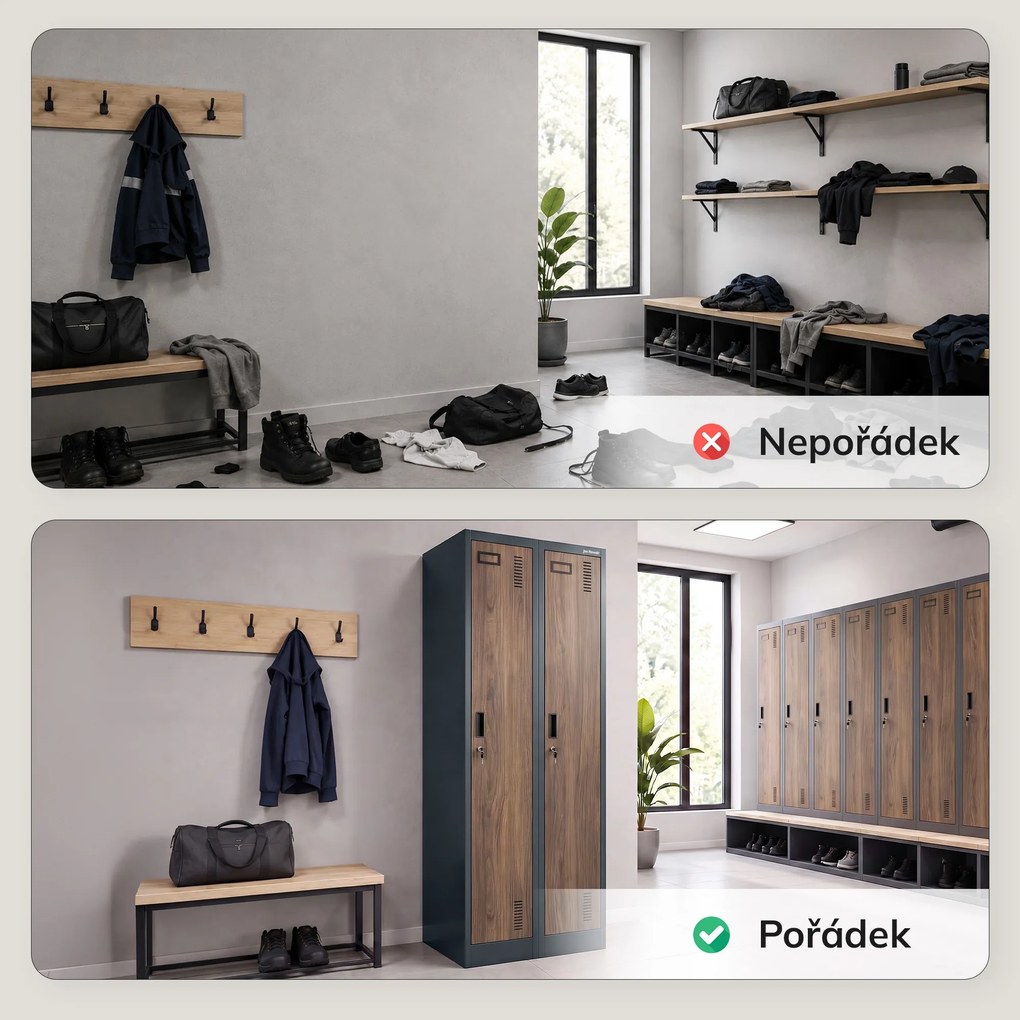 Dvoukomorová zaměstnanecká skříňka antracitová, ořech, 600x1800x500 mm: KACPER II Eco Design