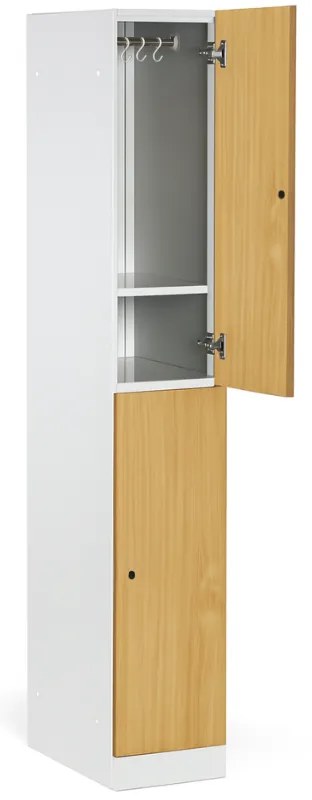 Šatní skříňka S1 s úložnými boxy, 2 boxy, 1850 x 300 x 500 mm, demont, otočný zámek, laminované dveře, buk