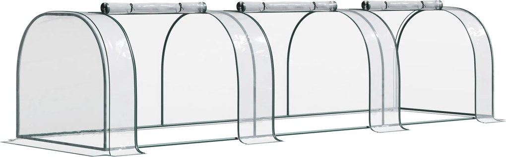 Outsunny Malý Skleník 350x100x80 cm Zahradní Skleník s 3 Rolovacími Okny Ocelová Rám pro Plodiny, Rostliny, Květiny Průhledný | Aosom