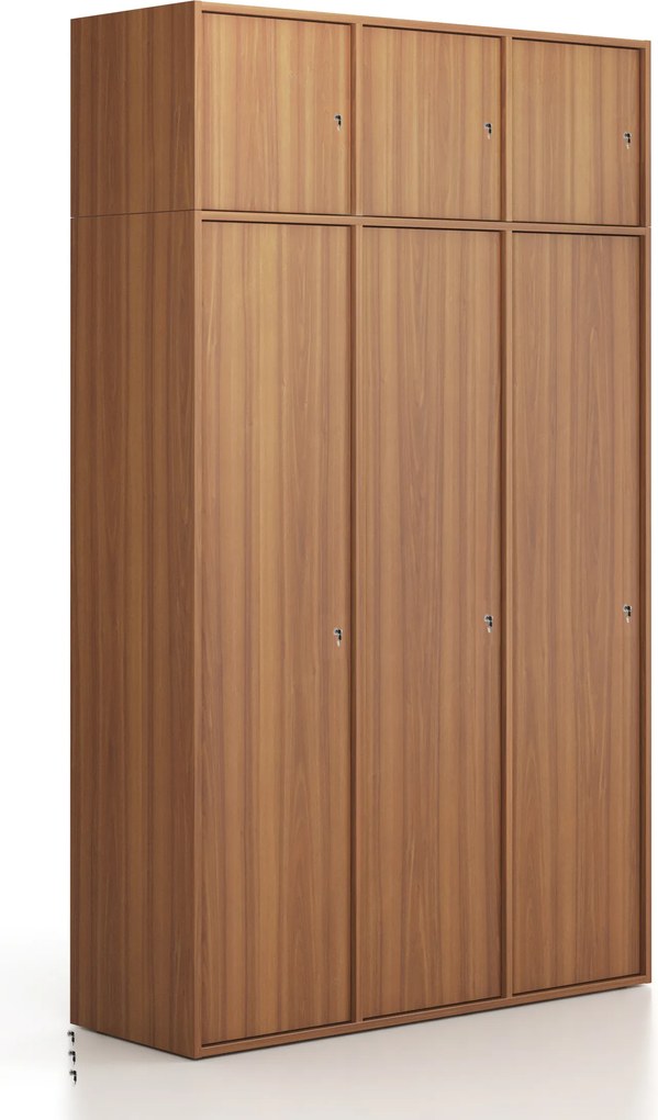 Nástavba pro skříně FRAME, 3x dveře, 1299 x 450 x 427 mm, cylindrický zámek, ořech