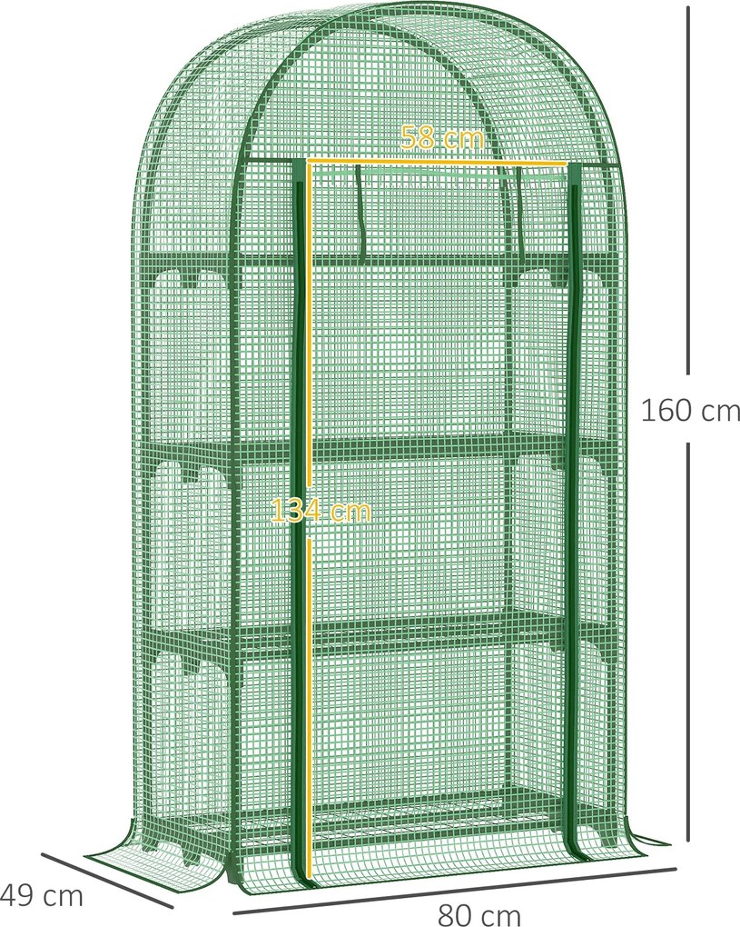 Outsunny Mini Skleník na Balkon s 4 Policemi, Mini Skleník, Zeleninový Skleník, Růstový Dům, Studený Rám, Kov, Zelený, 80 x 49 x 160 cm
