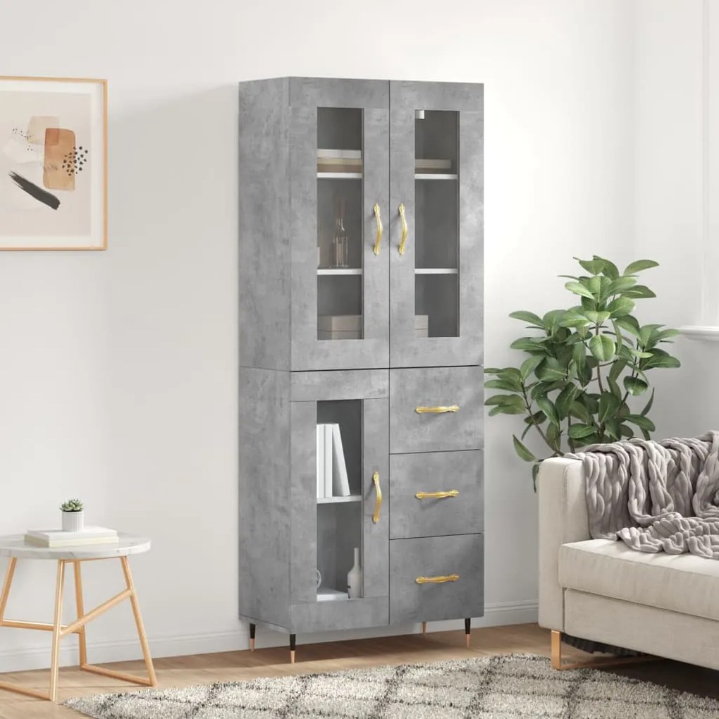 Skříň highboard betonově šedá 69,5x34x180 cm kompozitní dřevo
