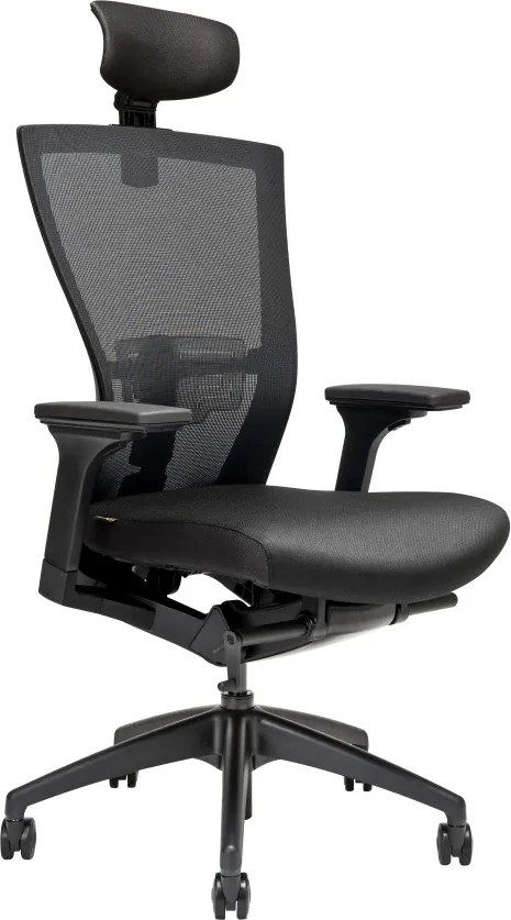 Office Pro Kancelářská židle na kolečkách MERENS SP – s područkami a koženou opěrkou hlavy Modrá BI 204