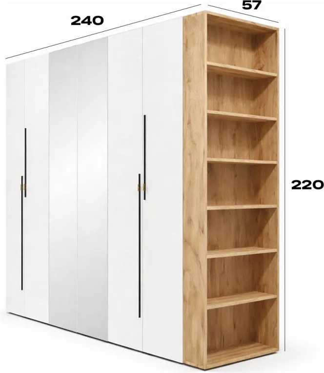 Skříň 6D 260 cm se zrcadlem dub appalačský / nymphaea alba Space