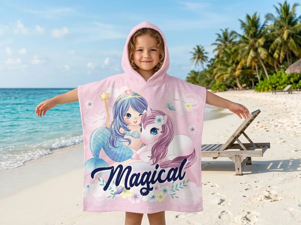 Dětské pončo MAGICAL růžové 60x120 cm