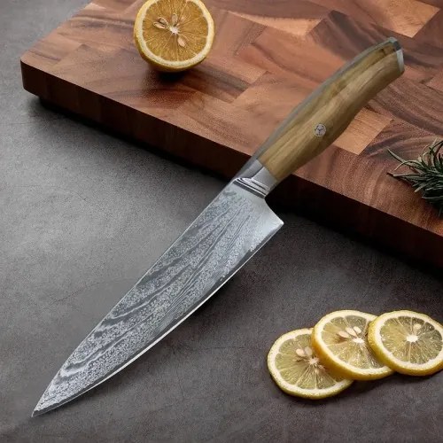 KnifeBoss kuchařský damaškový nůž Chef 8" (205 mm) Olive AUS10V