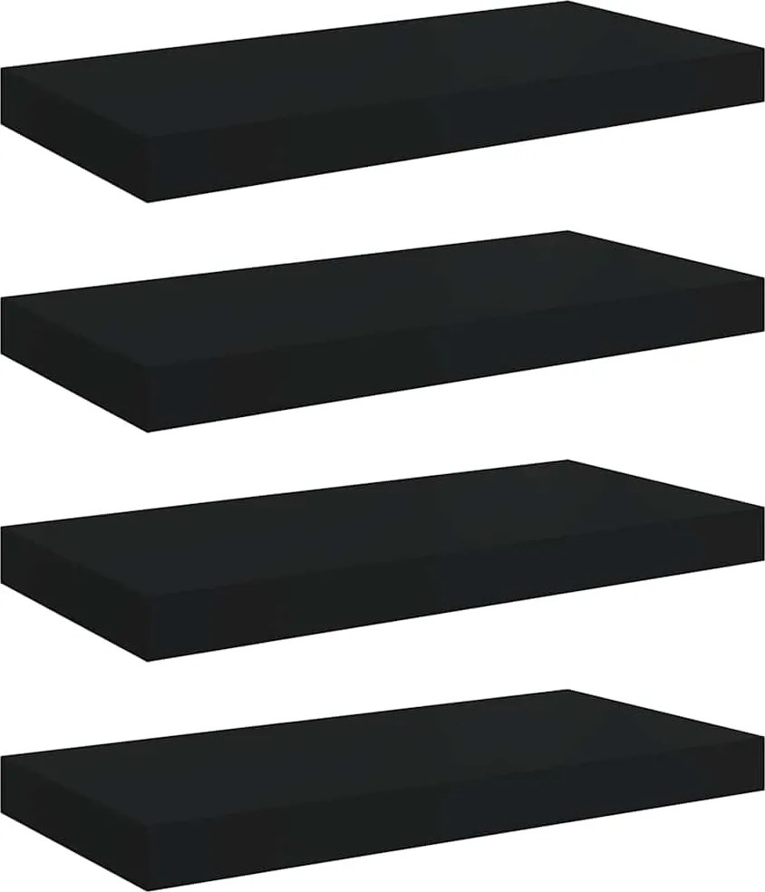 Plovoucí nástěnné police 4 ks černé 50 x 23,5 x 3,8 cm MDF 323831