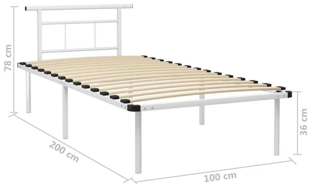 vidaXL Marketos Rám postele bílý kov 100 x 200 cm