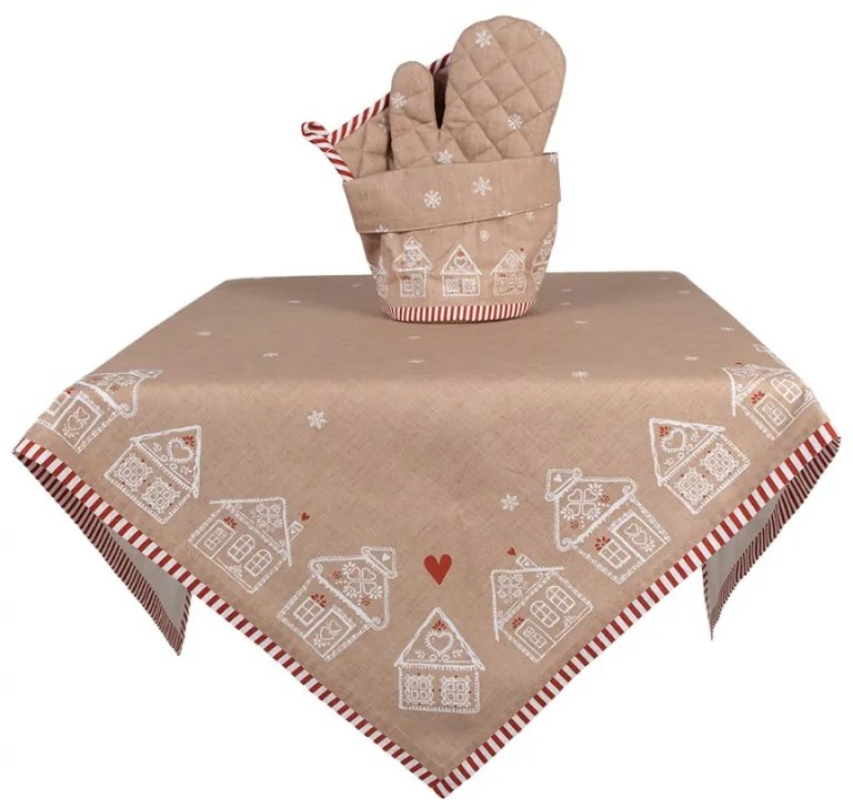 Textilní košík na pečivo s motivem perníkových domečků Gingerbread Bliss – 15x16 cm