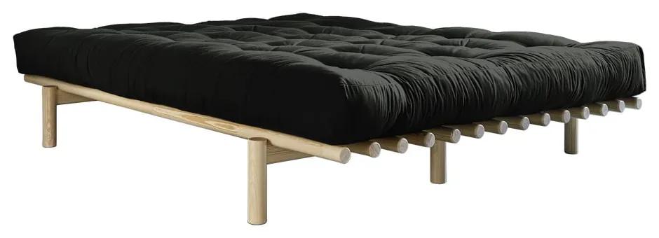 Dvoulůžková postel z borovicového dřeva s matrací Karup Design Pace Comfort Mat Natural Clear/Black, 160 x 200 cm
