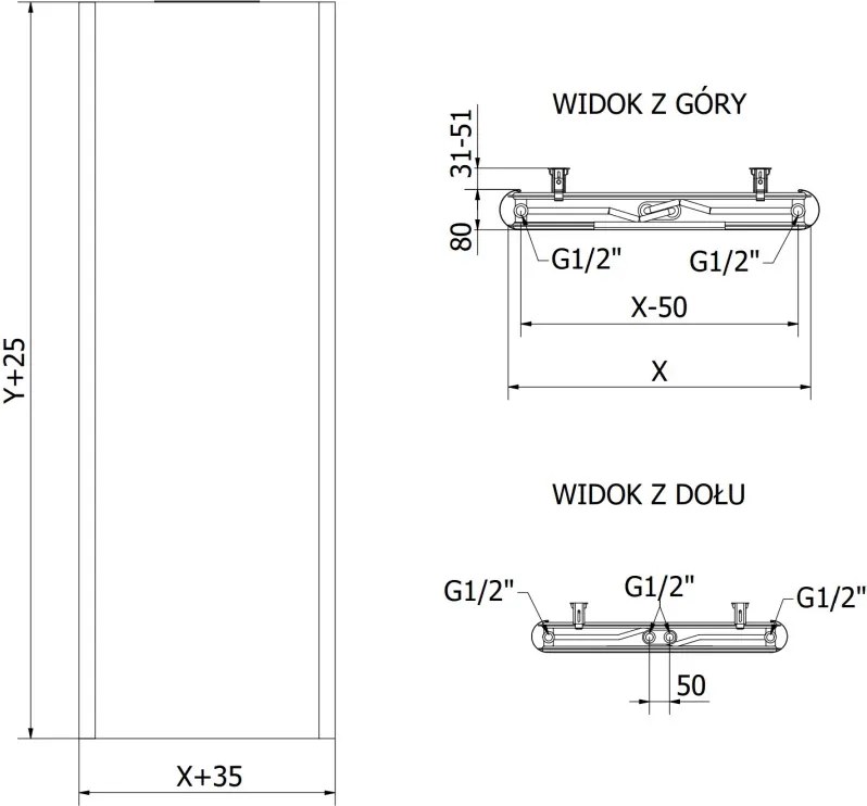 Mexen Flat VR20S deskový radiátor 2000 x 500 mm, spodní střední připojení, 1181 W, bílý - W6VR20S-200-050-00