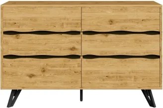 Aosom Moderní komoda se 6 zásuvkami, kovové nohy, hodně úložného prostoru, 120 x 40 x 75,5 cm, přírodní barva