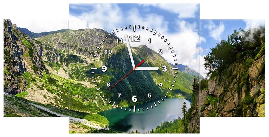 Gario Obraz s hodinami Mořské oko v Tatrách - 3 dílný Rozměry: 80 x 40 cm