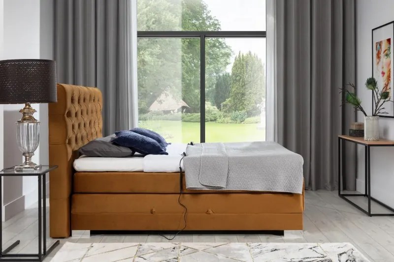 Kontinentální postel CARLINO boxspring s elektrickým polohováním 200x180, zelená (kronos 19)