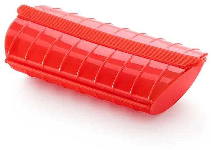 Červená silikonová nádoba s táckem pro vaření v páře Lékué Steam Case