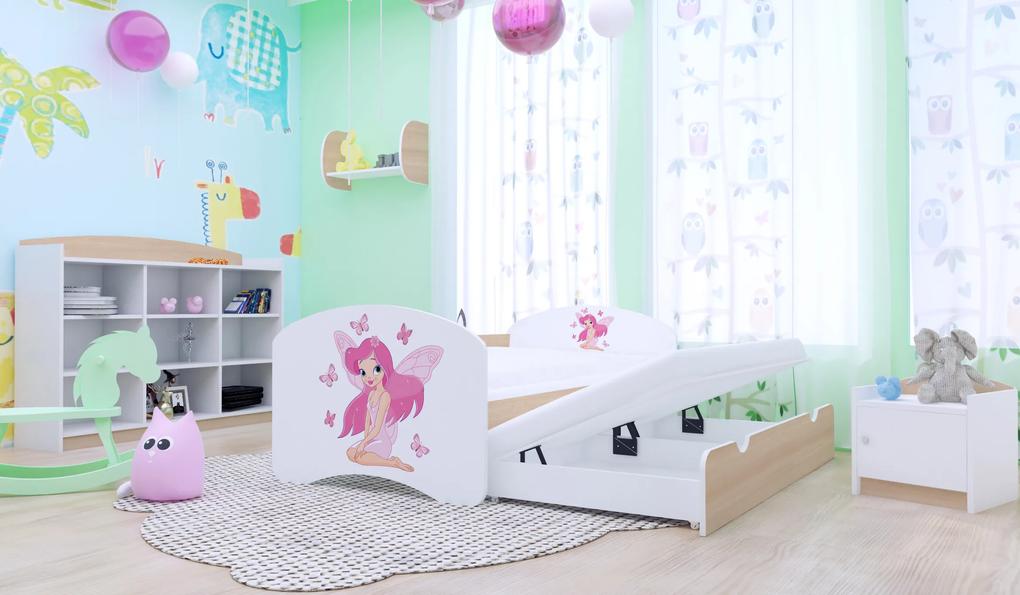 Svět pokojů Dětská postel Kevin pro dvě děti - víla s motýlkama + matrace zdarma Barva: Růžová, Rozměr: 160x80 cm, Zábrana: ANO (+450 Kč)