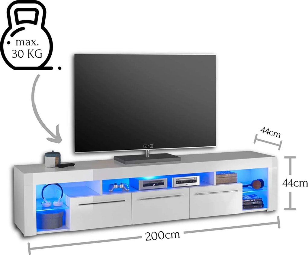 Televizní stolek Turyn 02 200 cm bílý lesk