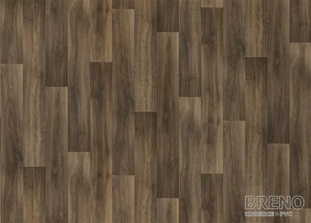 Breno PVC PURETEX Lime Oak 661D – tmavé dřevo, šíře 400 cm