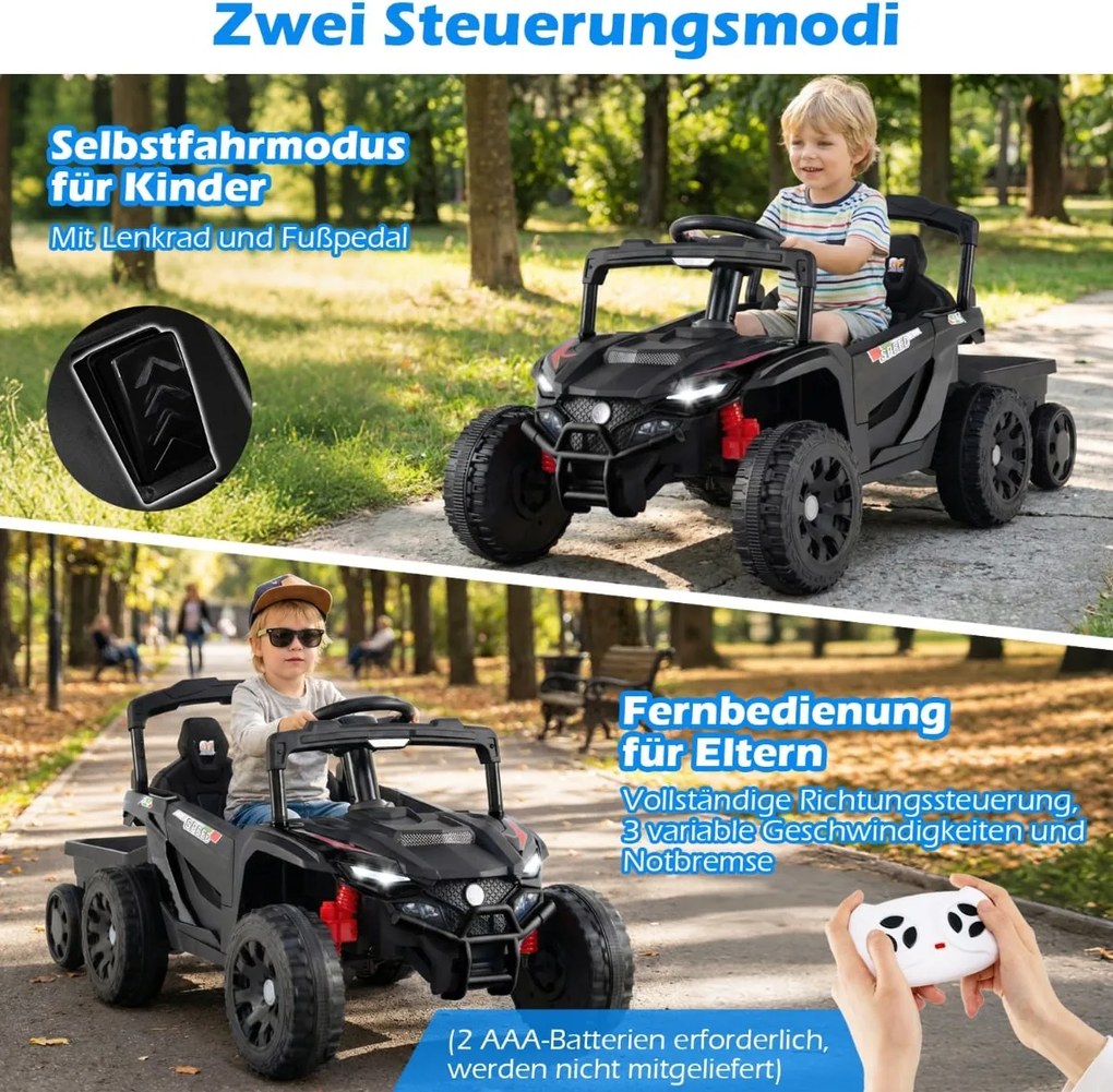 Costway 12 V Dětský traktor s odnímatelným přívěsem a rodičovským