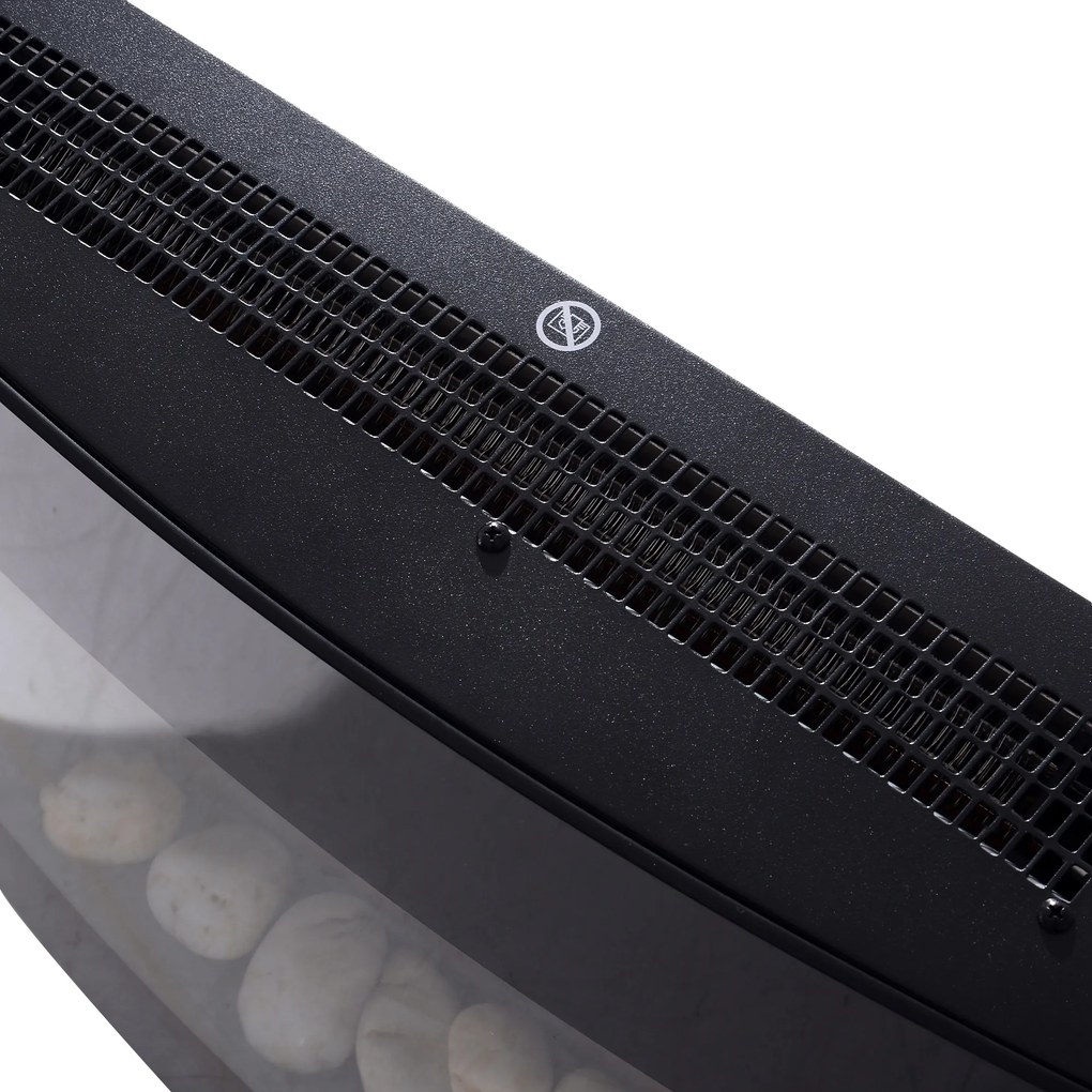 HOMCOM Elektrický krb Kamna elektrická s 2 úrovněmi výkonu 900/1800 W LED 65 x 11,4 x 52 cm nerezová černá pro příjemné teplo |