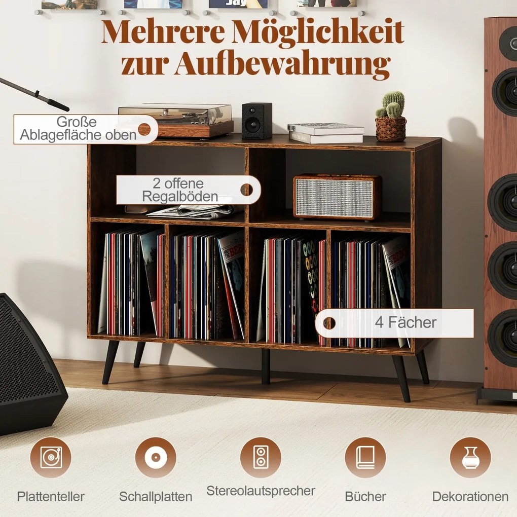 Costway 3patrový stojan na gramofon s vinylovými úložnými policemi skříň