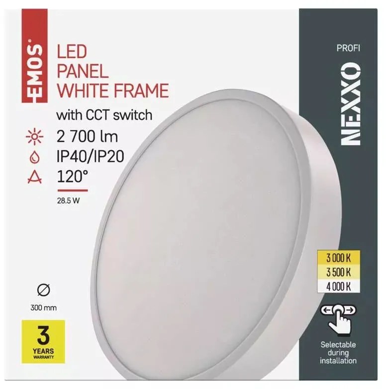 Emos lighting LED přisazený panel NEXXO ø30cm, 28,5W, CCT, kulatý Barva: Stříbrná