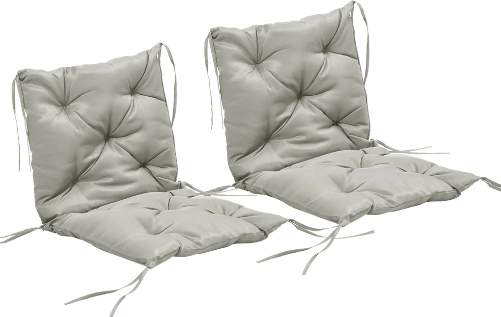 sada 2 polštářů na sezení, 98 x 50 cm Polštář na židli s poutky, potah z tkaniny, tloušťka 8 cm Světle šedý