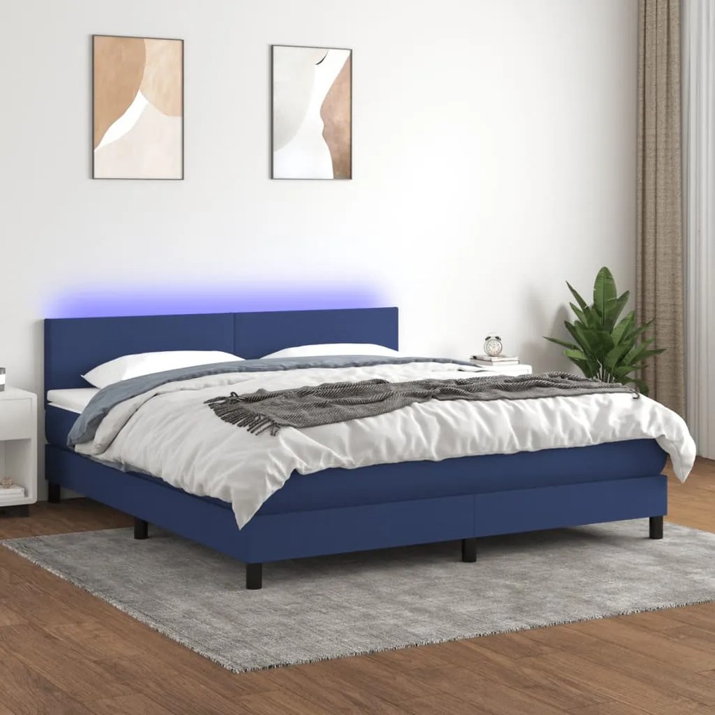 Box spring postel s matrací a LED modrá 160x200 cm textil 3133011