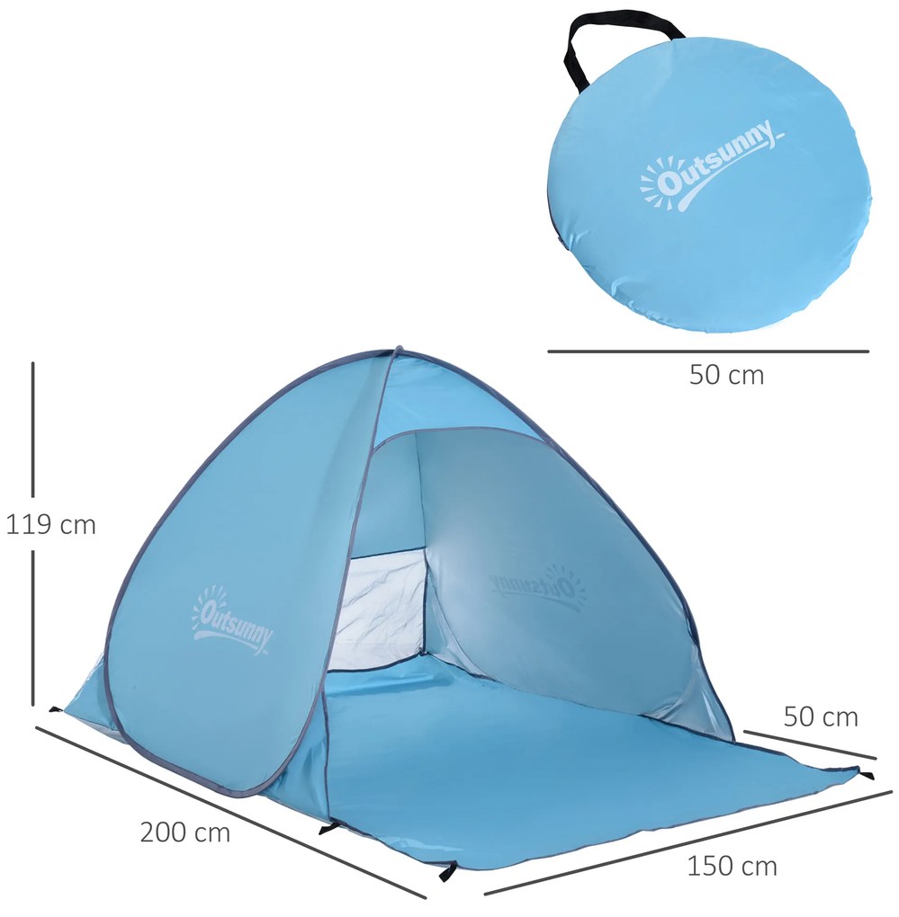 Outsunny beach shell pop up stan 200x150x119cm rychlé automatické stavění z polyesteru v modré barvě pro perfektní dovolenou na pláži | Aosom.de