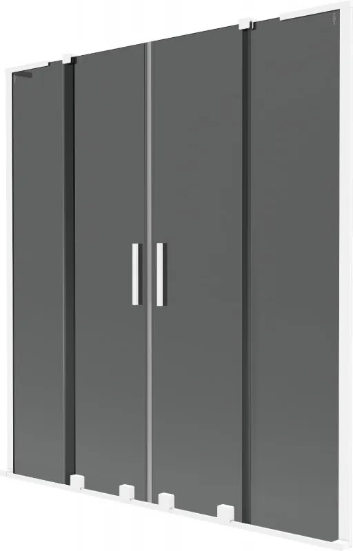 Mexen Velar L Duo, 2-křídlová posuvná vanová zástěna 140 x 150 cm, 8mm šedé sklo, bílá matná, 896-140-003-42-20