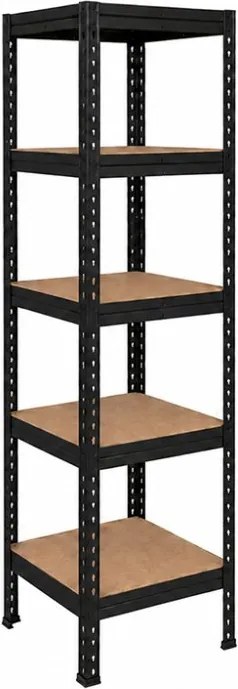 Regál 183x40x40 cm lakovaný 5-policový, nosnost 1000 kg, RIVET - černý