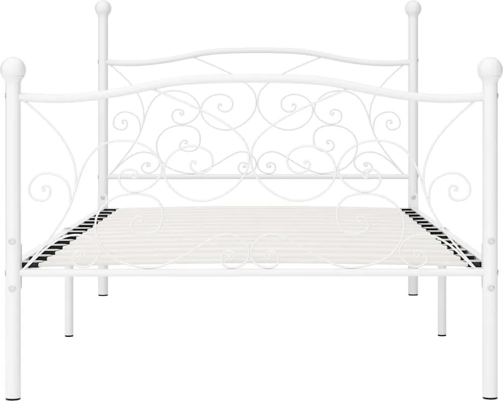Rám postele s laťkovým roštem bílý kov 100 x 200 cm 284448