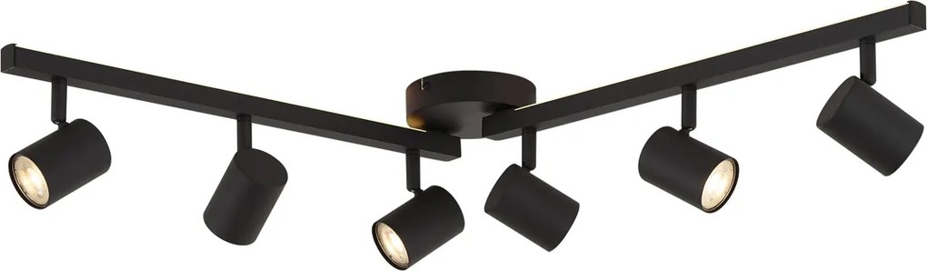 Moderní černé stropní bodové svítidlo se 6 světly GU10 50mm s podsvícením a 3-polohovým vypínačem - Back Up