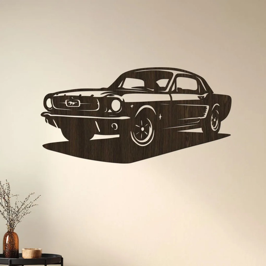 dřevo života Dřevěný obraz Ford Mustang Zvolte rozměr (cm): 80x40, Zvolte barvu dekoru: Černá