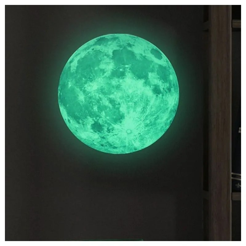 Nástěnná svítící dětská samolepka Ambiance Real Moon, ⌀ 30 cm