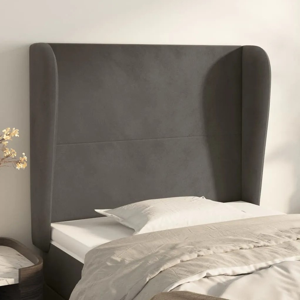 Čelo postele typu ušák tmavě šedé 103x23x118/128 cm samet 3117719