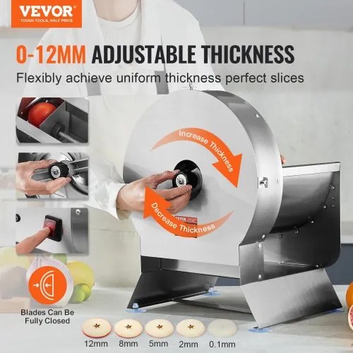 Elektrický kráječ zeleniny,0–12 mm tloušťka nastavitelný komerční kráječ