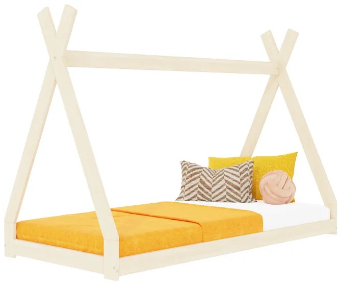Benlemi Dětská domečková postel SIMPLY 2v1 ve tvaru teepee Zvolte barvu: Béžová, Zvolte rozměr: 90x160 cm