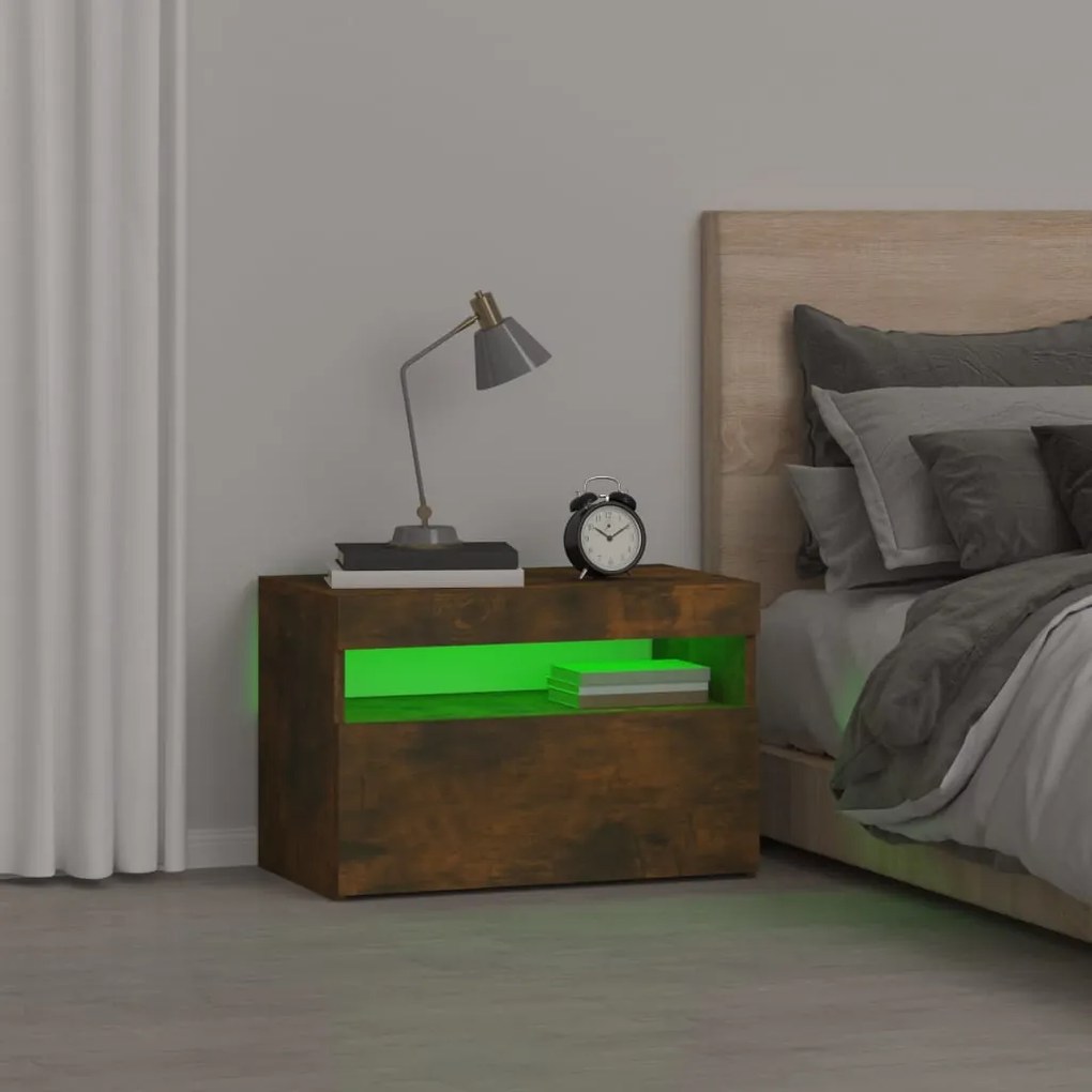 Noční stolek s LED osvětlením kouřový dub 60 x 35 x 40 cm 3152826