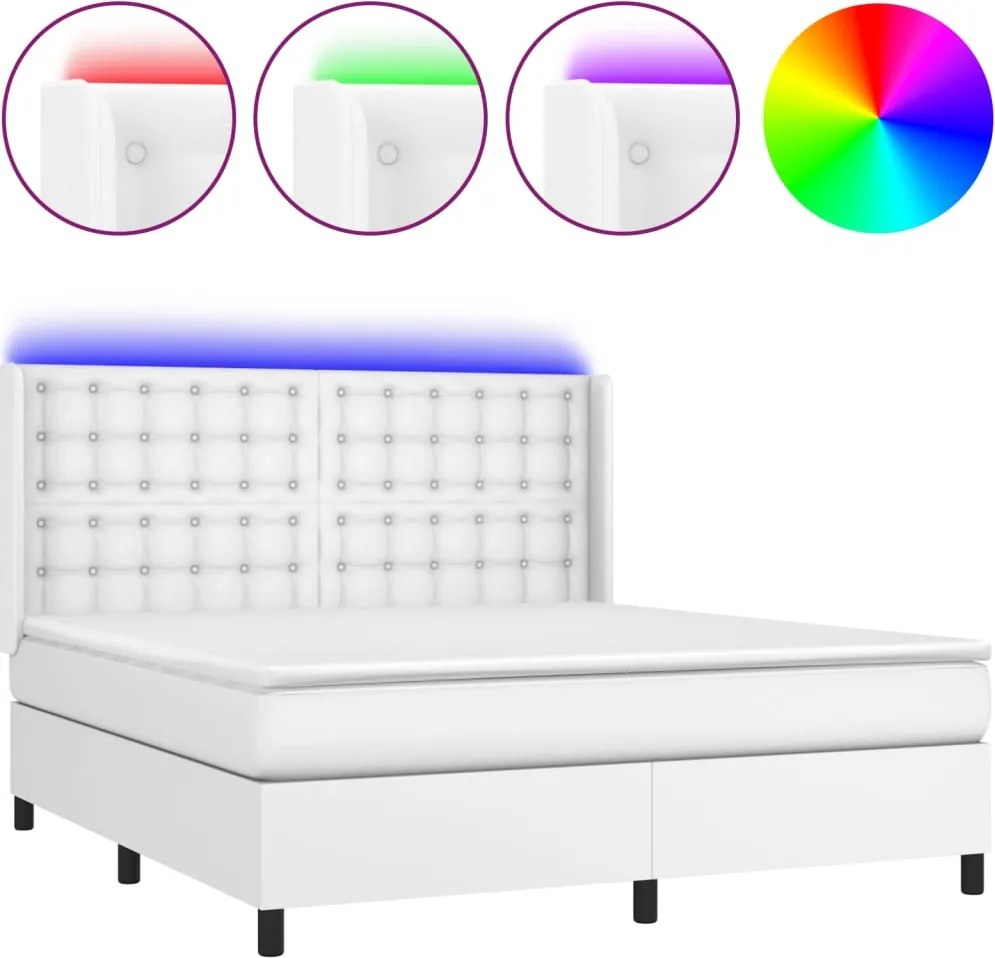 Box spring postel s matrací a LED bílá 180x200 cm umělá kůže 3139398