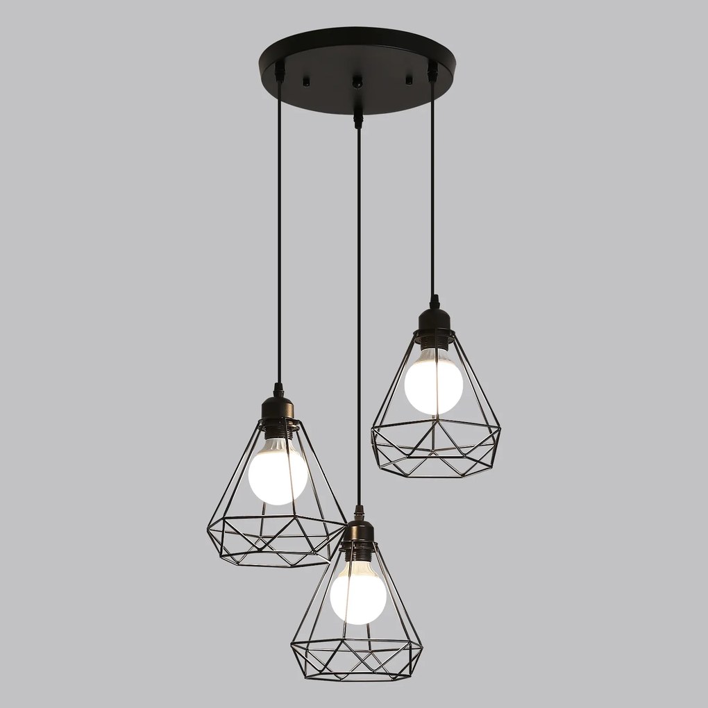 Żyrandol Lampa Sufitowa Wisząca 3xE27 Czarna Retro Loft do Kuchni