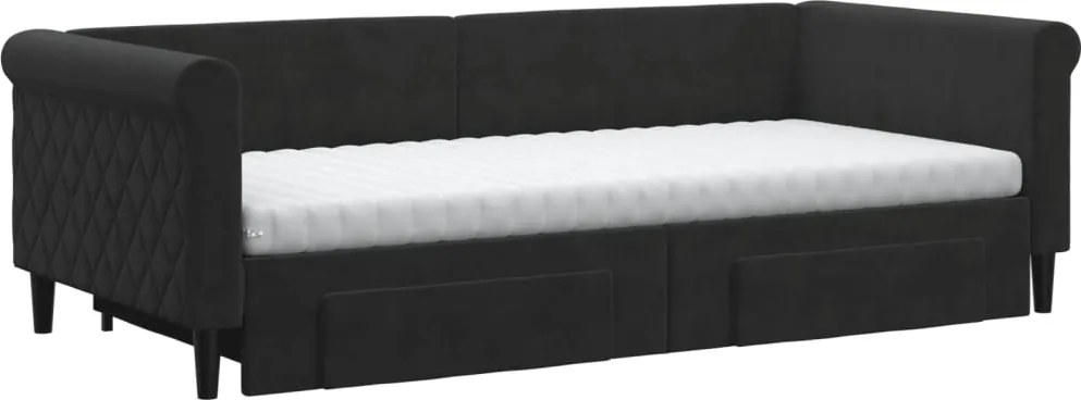 Válenda s přistýlkou a zásuvkami černá 90 x 200 cm samet 3197847