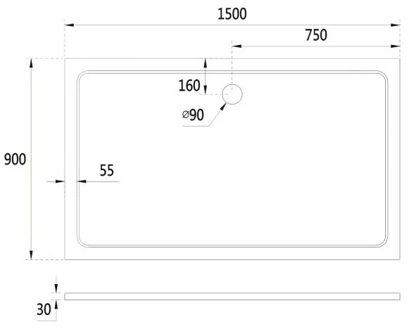 Olsen Spa Obdelníková mramorová sprchová vanička VENETS Rozměr A - 150 cm, Rozměr B - 90 cm VANKOBD9015