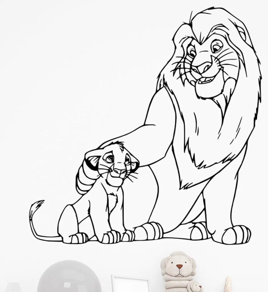 Živá Zeď Samolepka na zeď Mufasa a Simba Lví král Barva: černá
