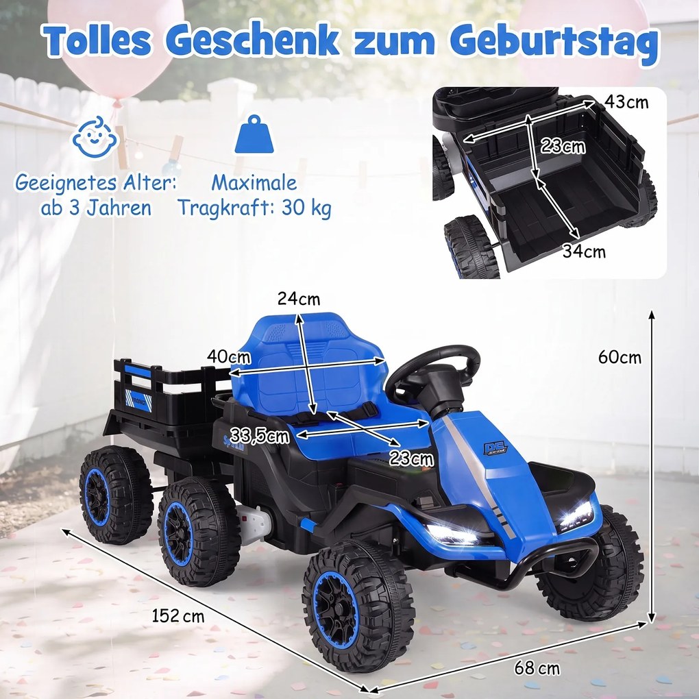 Costway 24 Elektrický traktor V Elektrický traktor pro děti ve věku 3 a starší