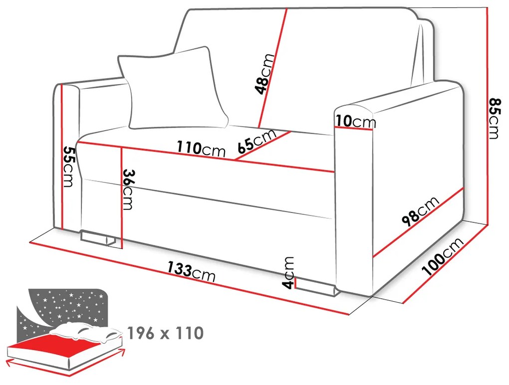 Dvoumístná rozkládací pohovka PENN 1 - šedá