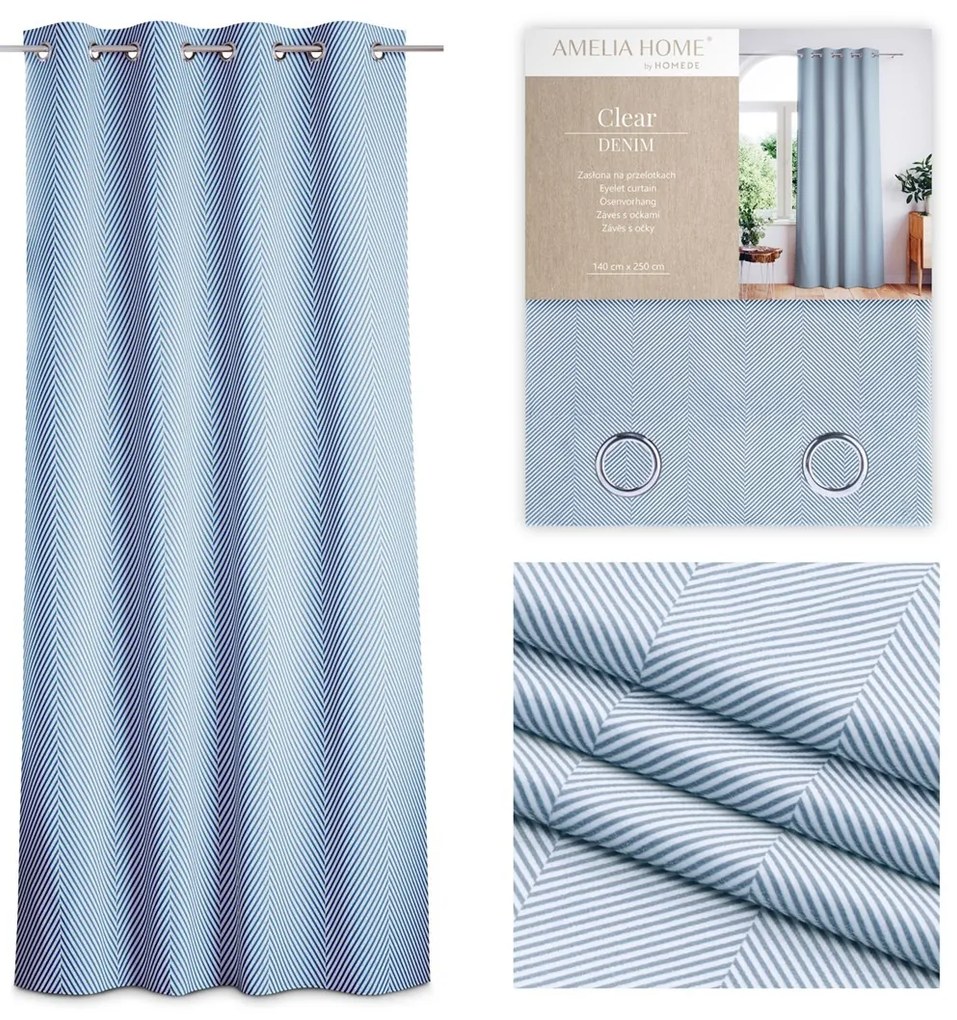 Závěs AmeliaHome Clear s průchodkami 140x250 modrý/bílý